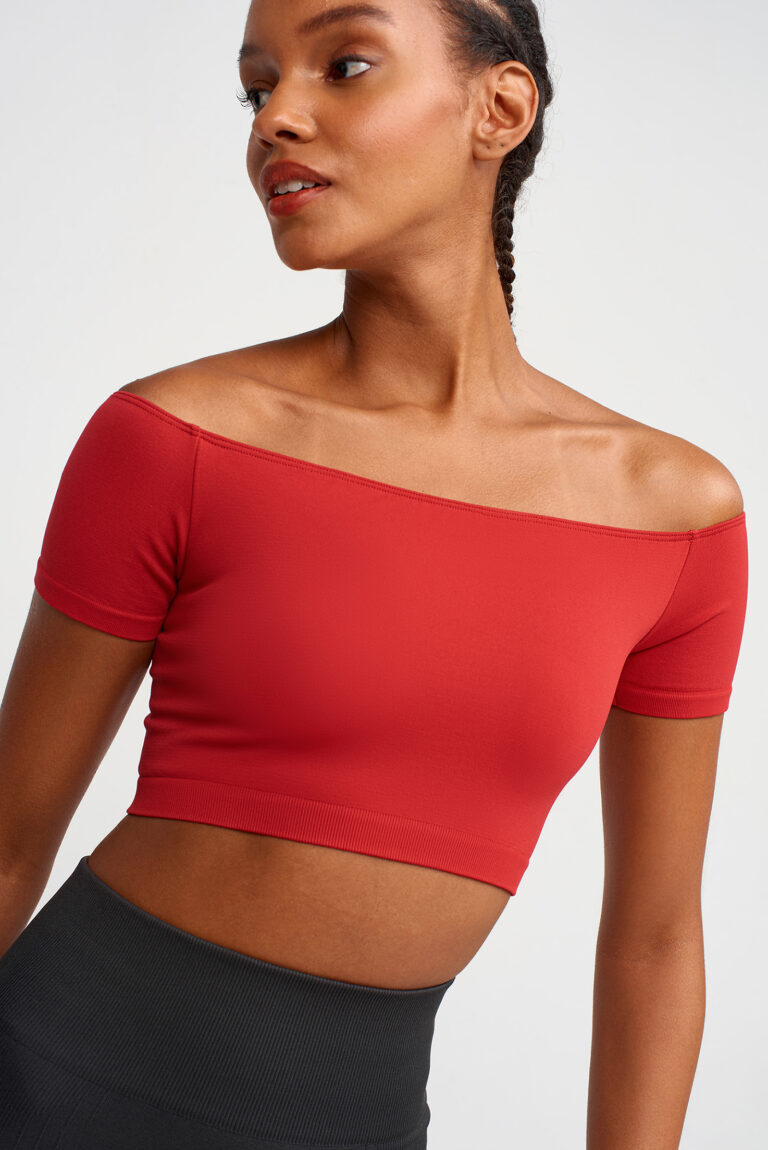 Schulterfreies, kurzärmliges Crop-Top - Libera Sport